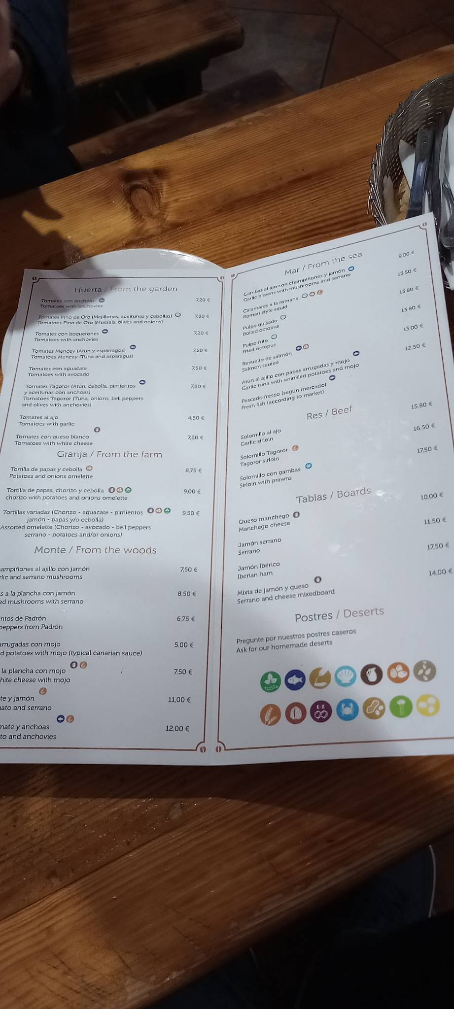 Menu at Restaurante Tasca Tagoror, Santa Cruz de Tenerife