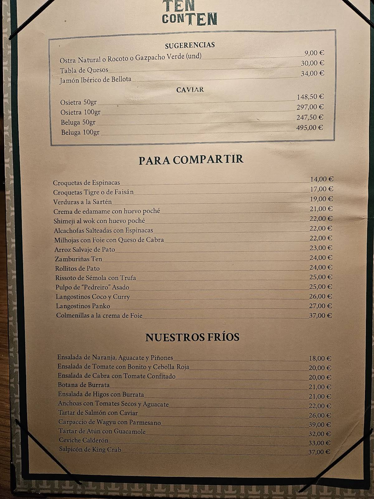 Carta de Restaurante Ten Con Ten, Madrid, Cl. de Ayala