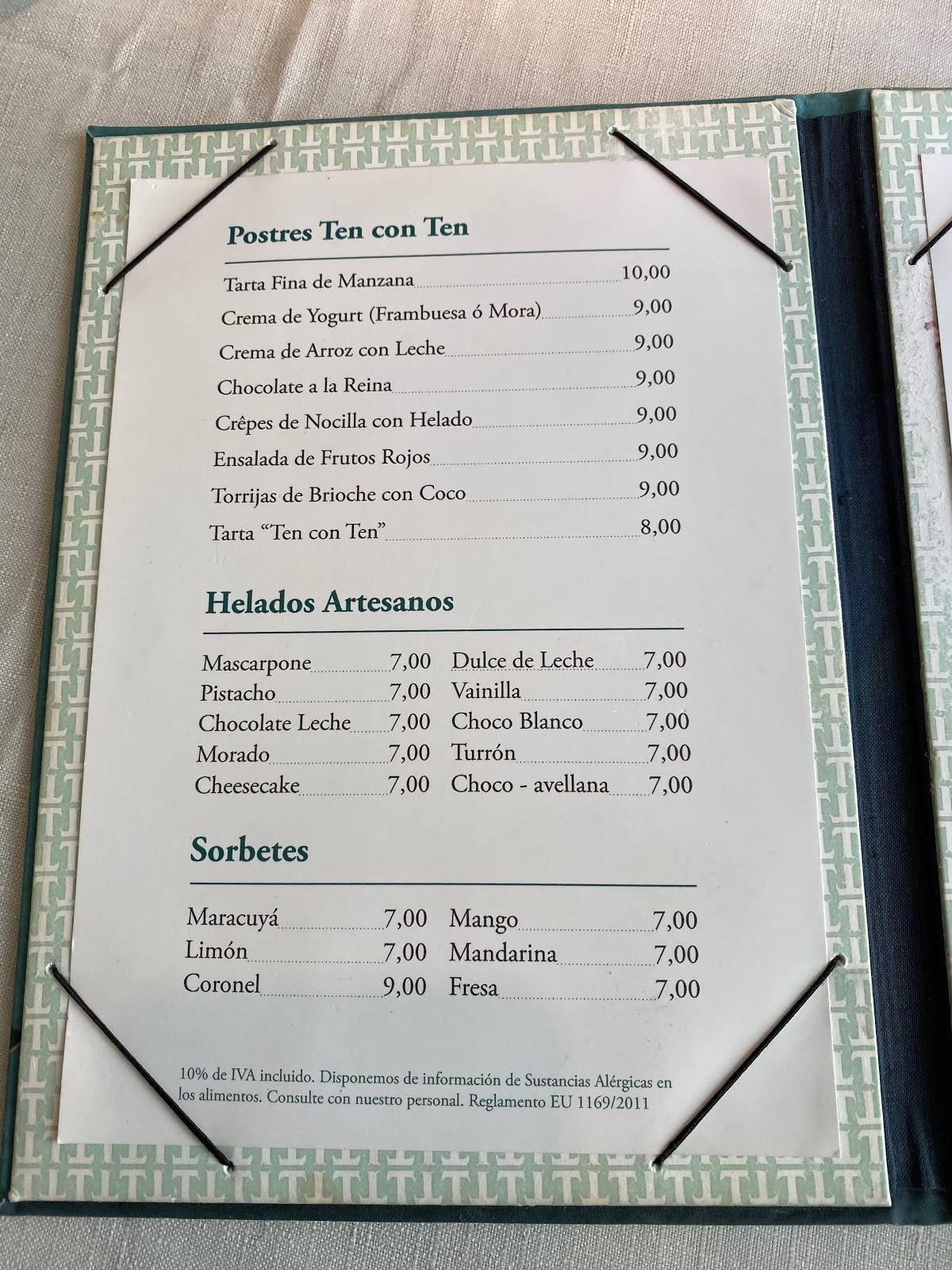 Menu at Restaurante Ten Con Ten, Madrid, Cl. de Ayala