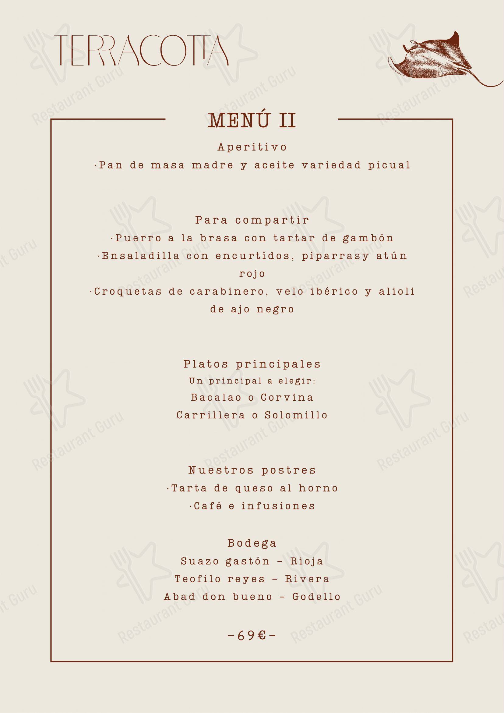 Carta de Restaurante Terracotta, Madrid