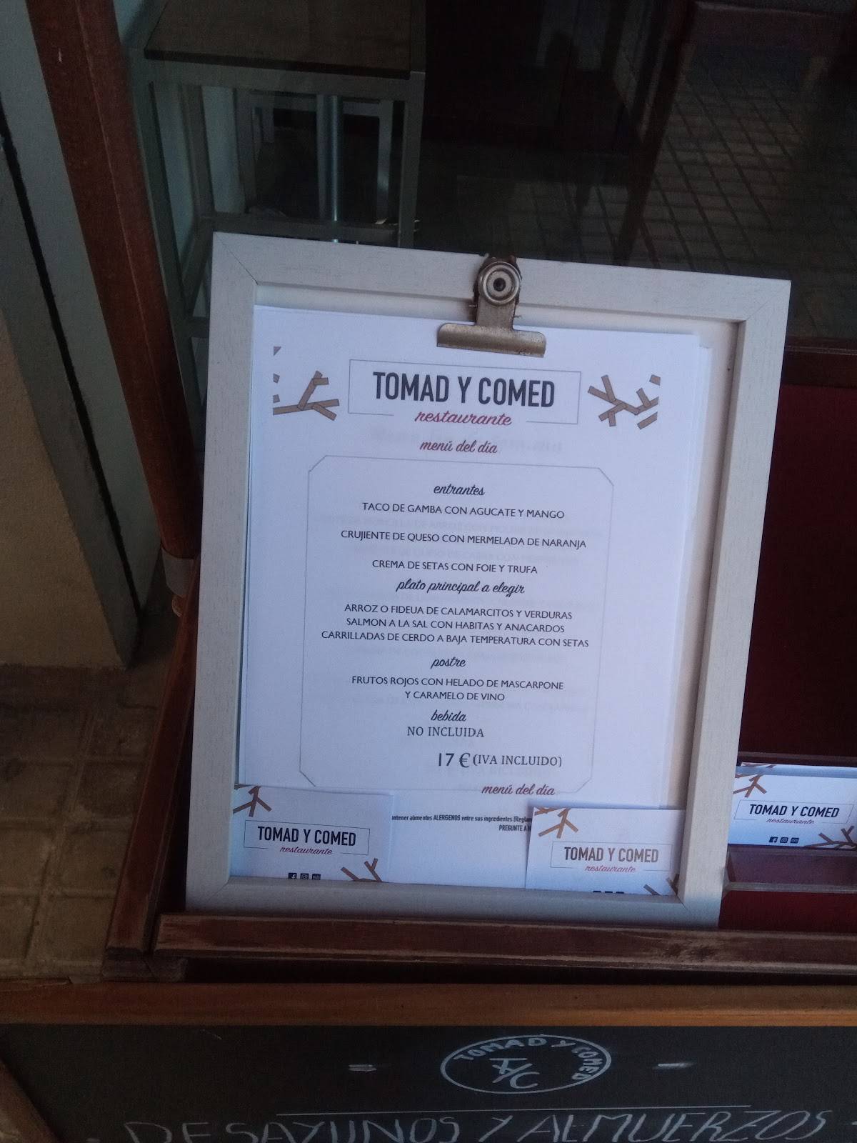 Carta de Restaurante Tomad y Comed, Valencia