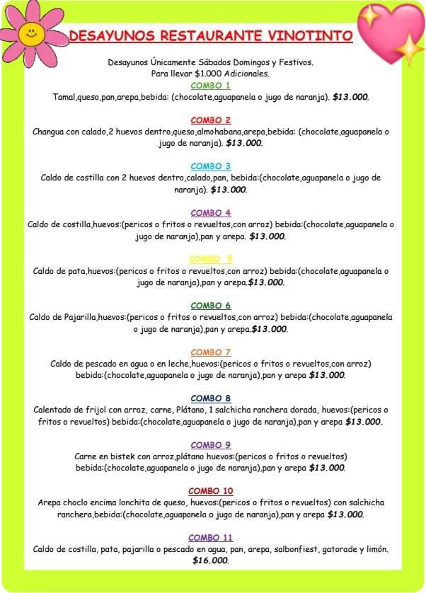 Carta de Restaurante Vino Tinto, Bogotá, Cra. 6 #21
