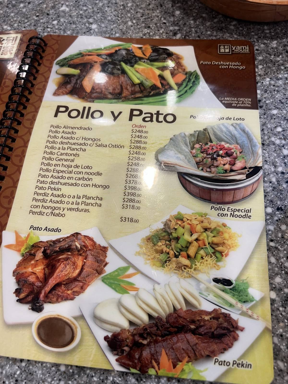 Carta de Restaurante Yami House, Mexicali, C. H 421