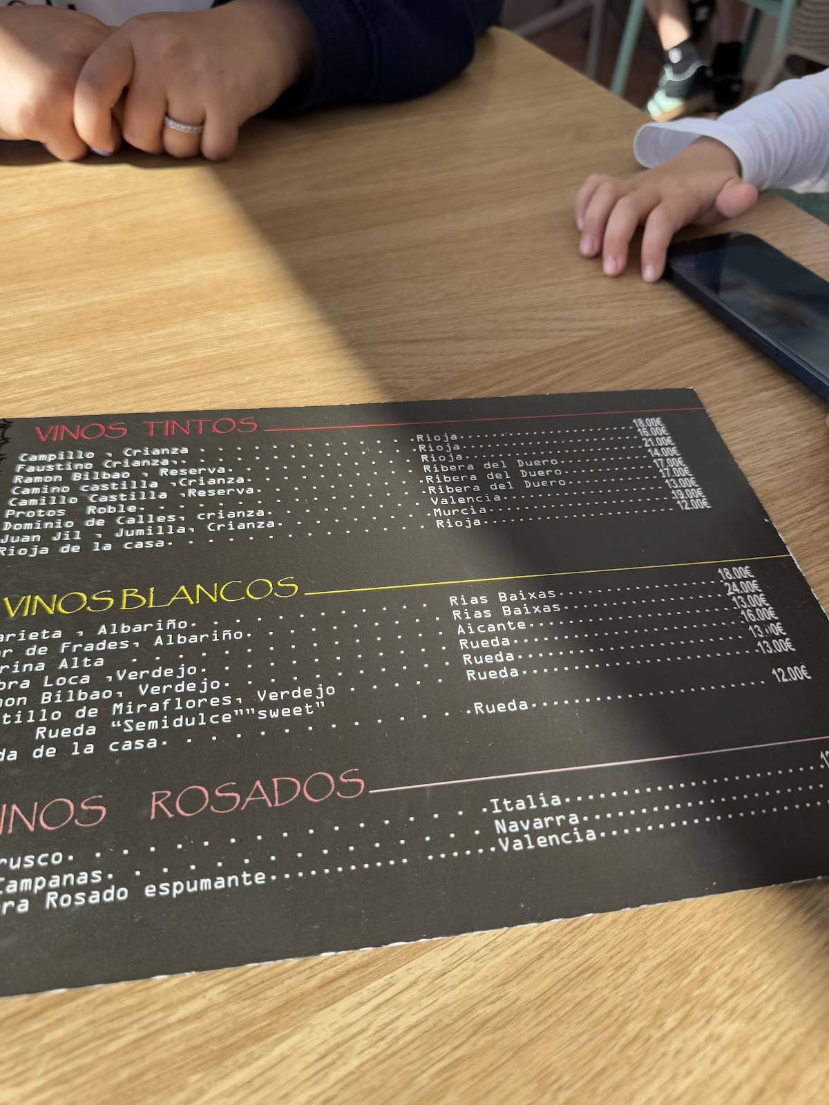 Carta de Restaurante los Ranchos, Benidorm