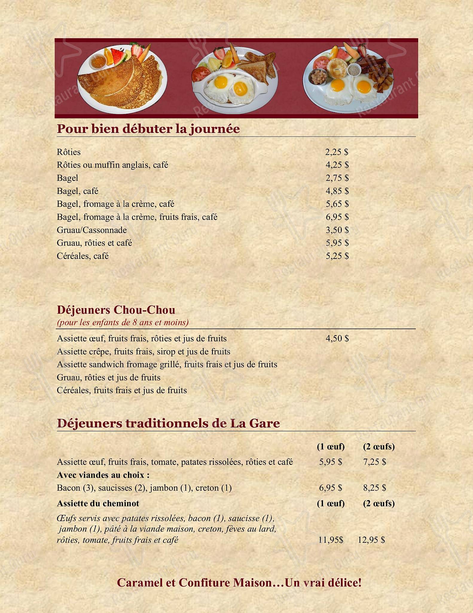 Menu au Resto-Gare de Portneuf restaurant, Portneuf