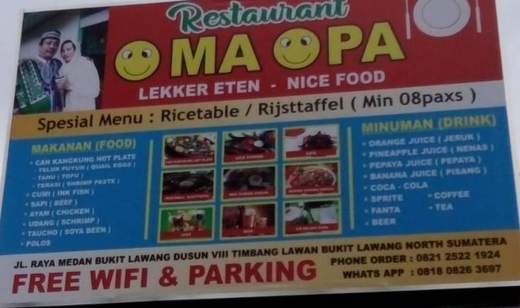 Menu at Restoran Oma Opa restaurant, Bukit Lawang