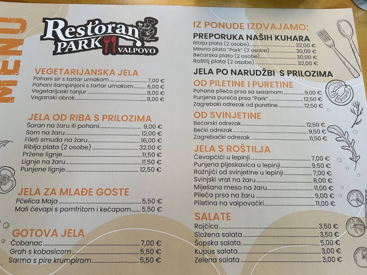 Menu at Restoran Park restaurant, Valpovo, Ul. Ive Lole Ribara 10