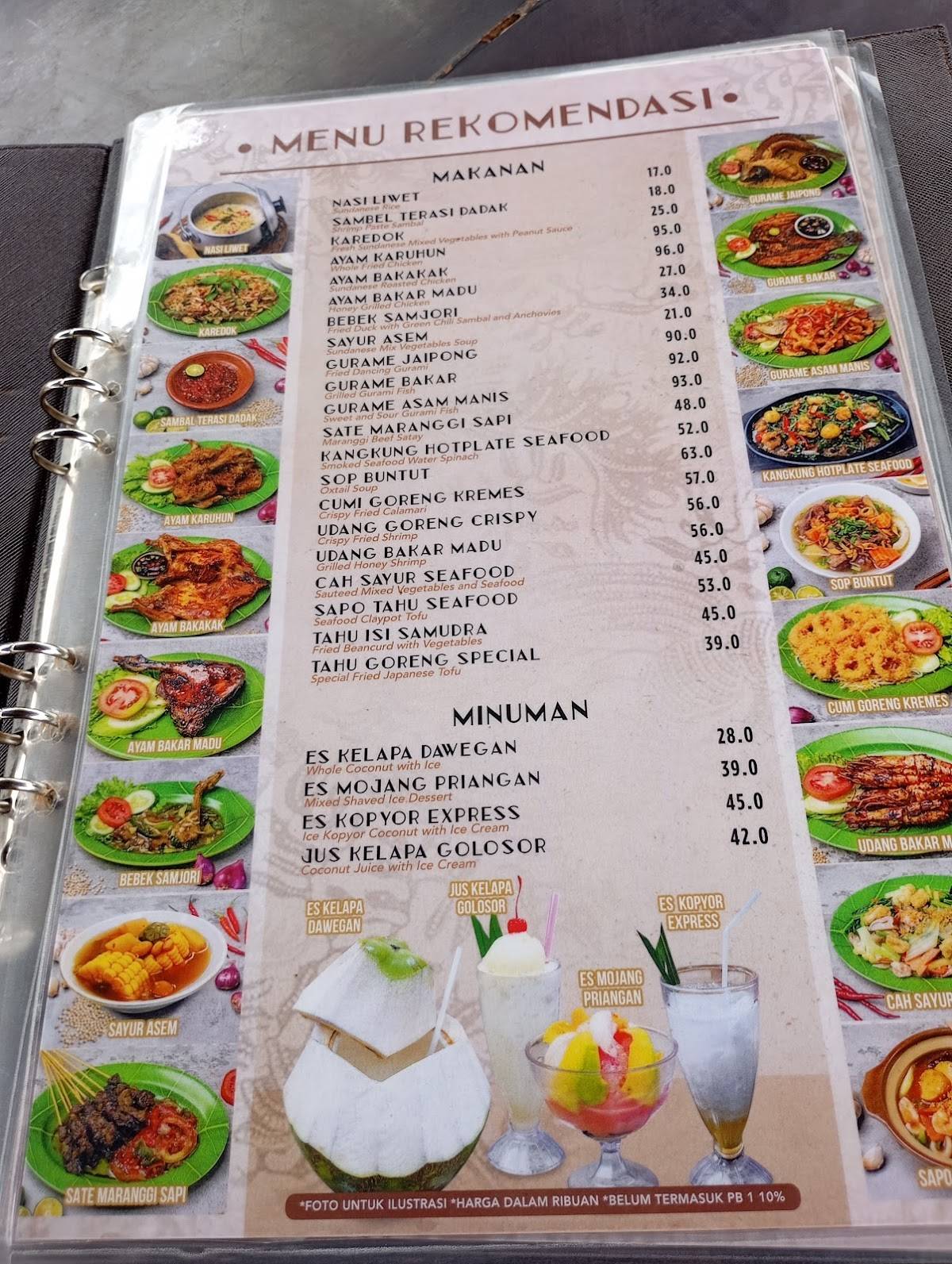 Menu at Restoran Sunda Alam Sari Deltamas restaurant, Bekasi Regency