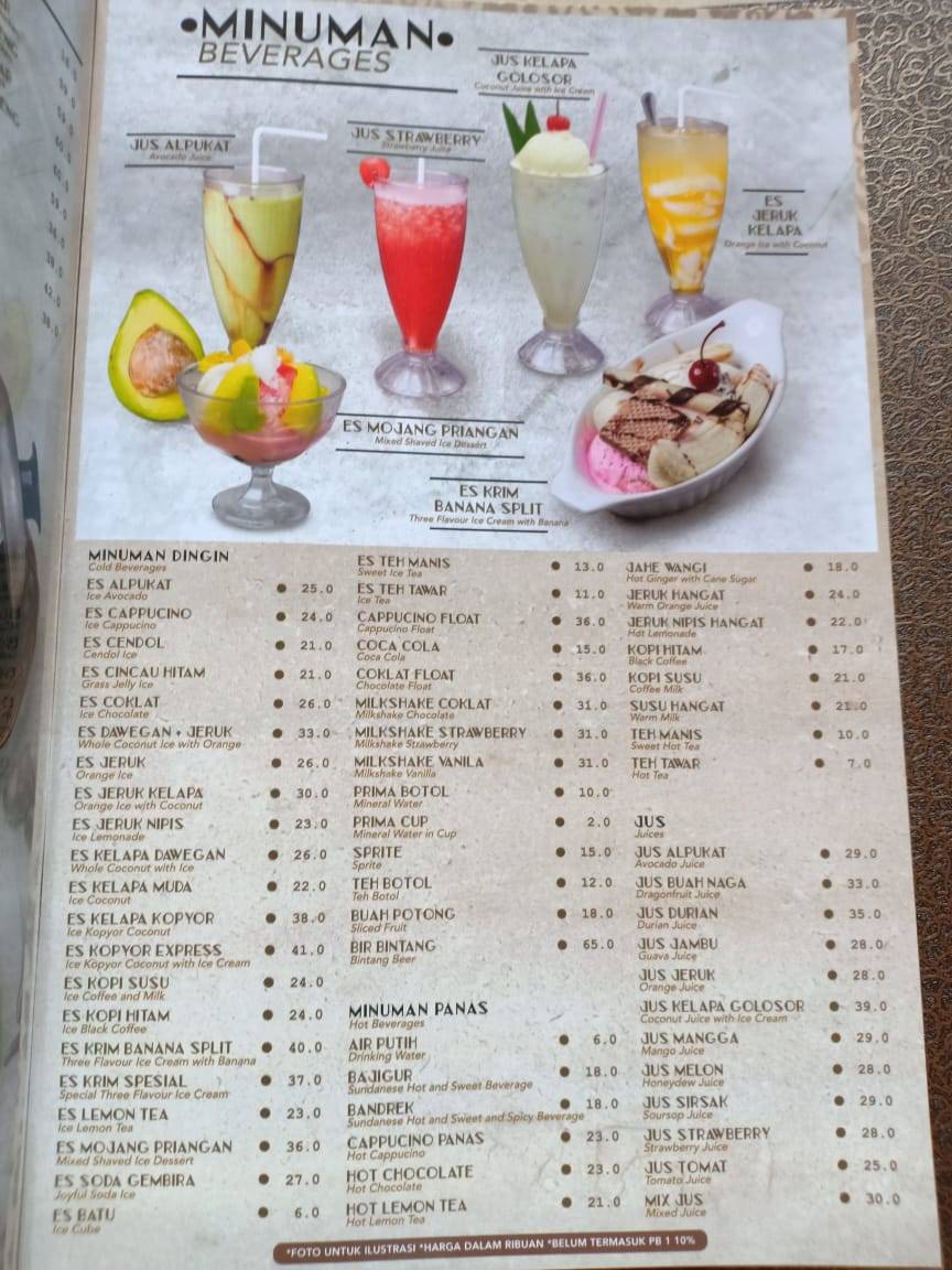 Menu at Restoran Sunda Alam Sari Deltamas restaurant, Bekasi Regency