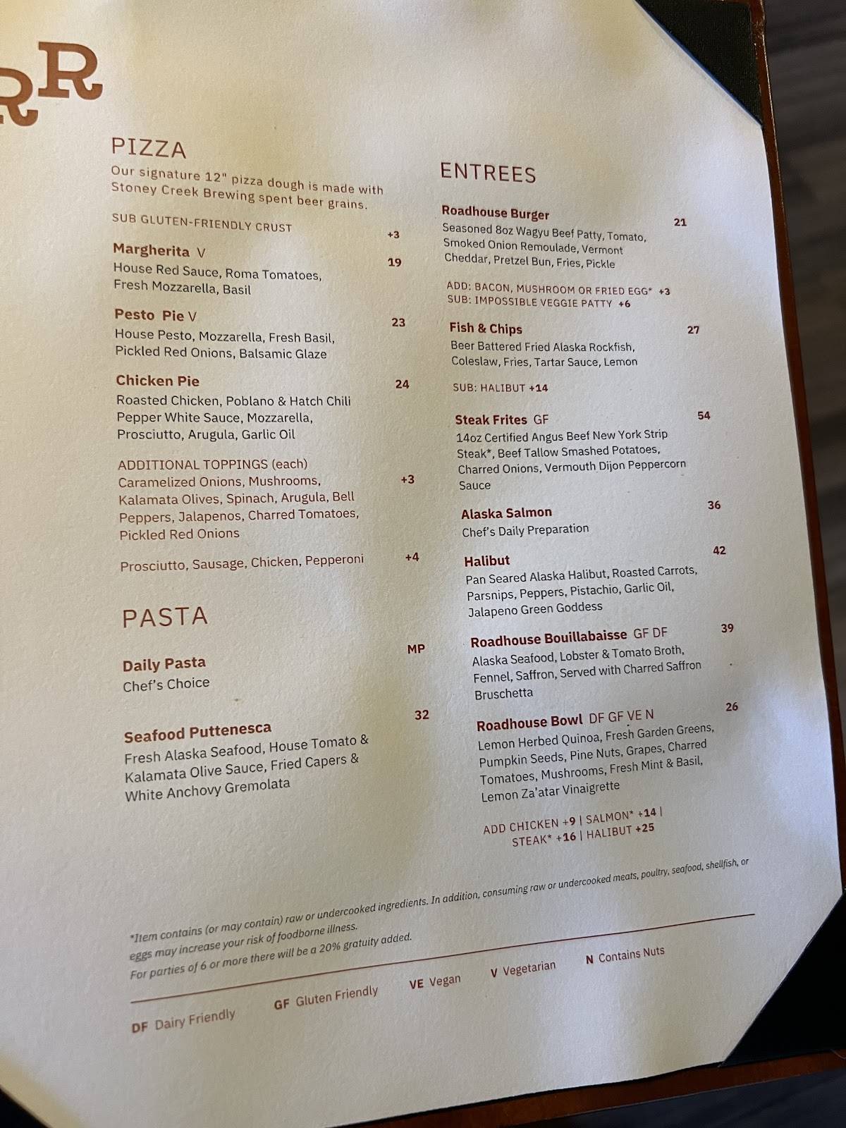 Menu at Resurrection Roadhouse restaurant, Seward, Herman Leirer Rd