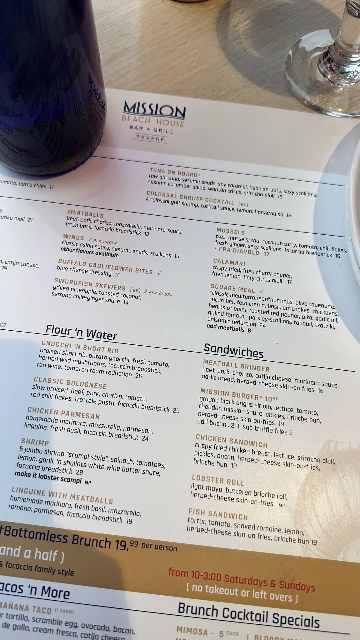 Carta de Mission Beach House Bar & Grill - Revere, Revere