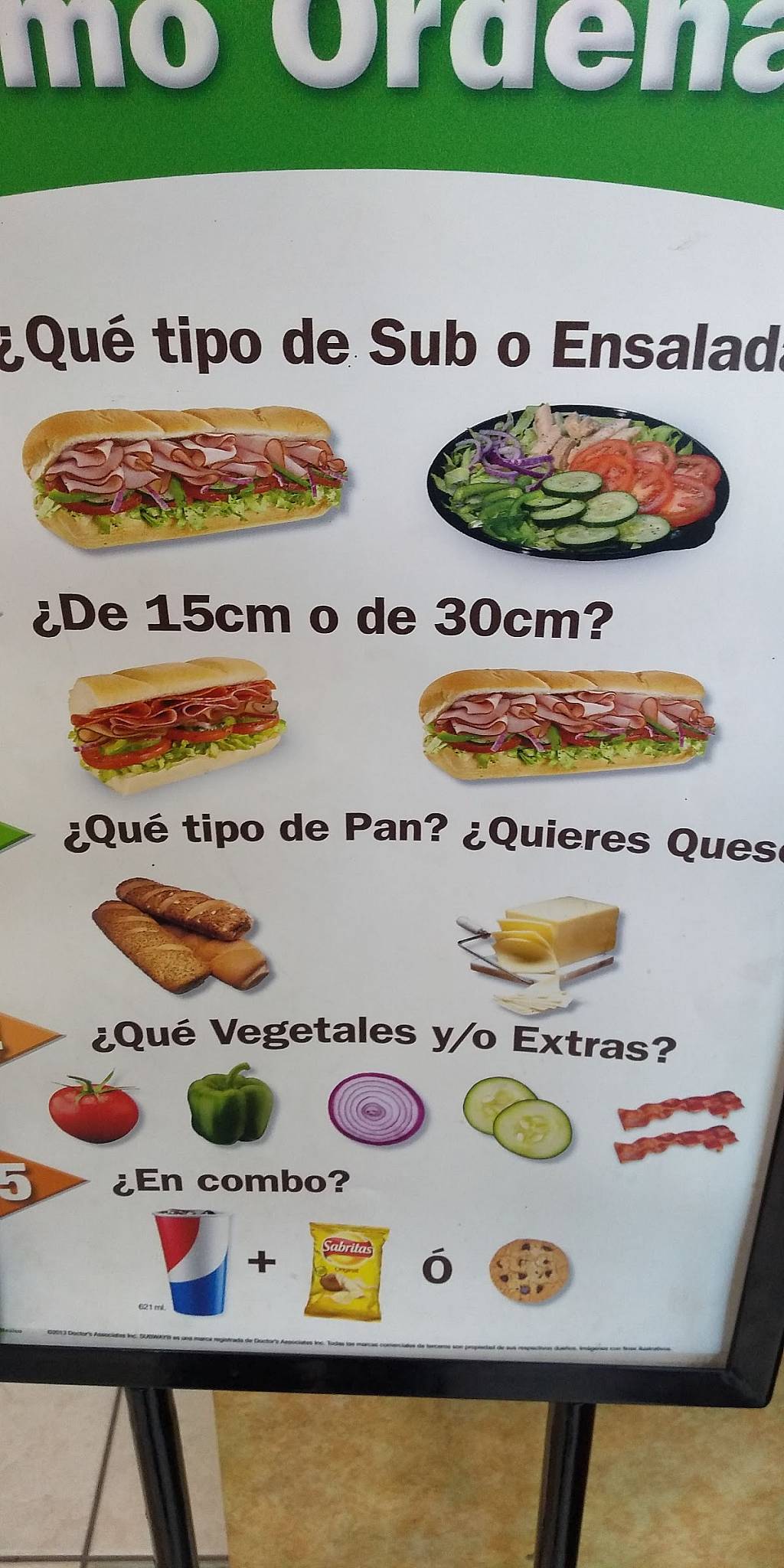 Menu at Subway restaurant, Reynosa, Almaguer Carretera Reynosa-Matamoros