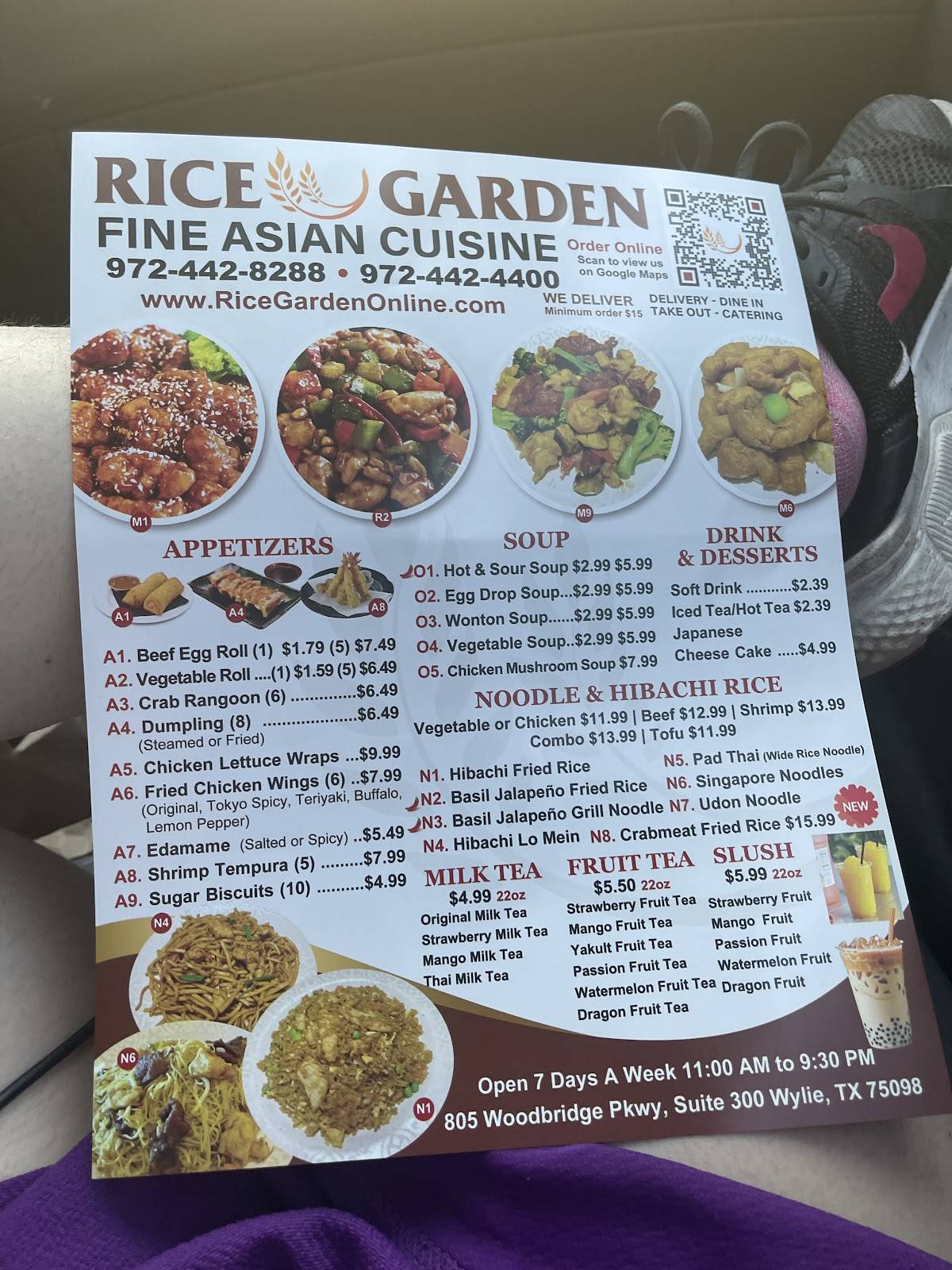 Menu at Rice Garden restaurant, Wylie