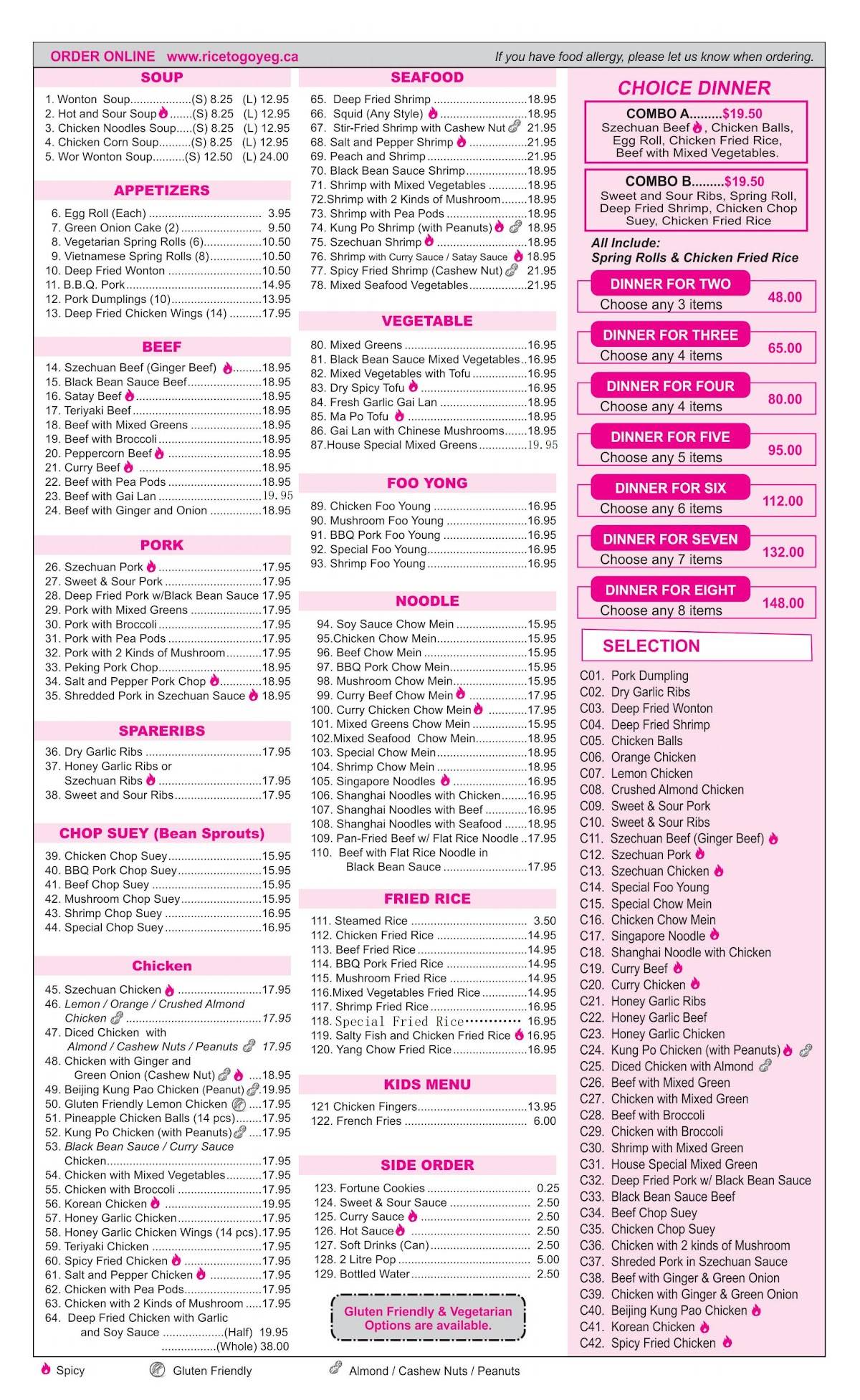 Menu at Rice To Go Chinese Restaurant, Edmonton