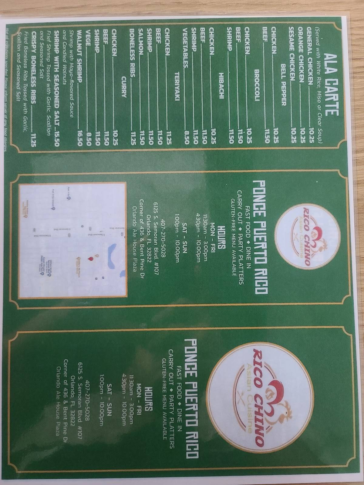 Menu at Rico Chino restaurant, Orlando