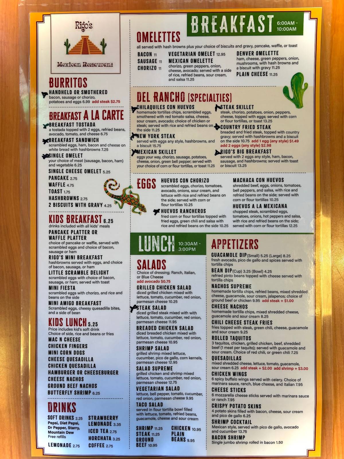 Menu at Rigo's Mexican Restaurant, Greeley