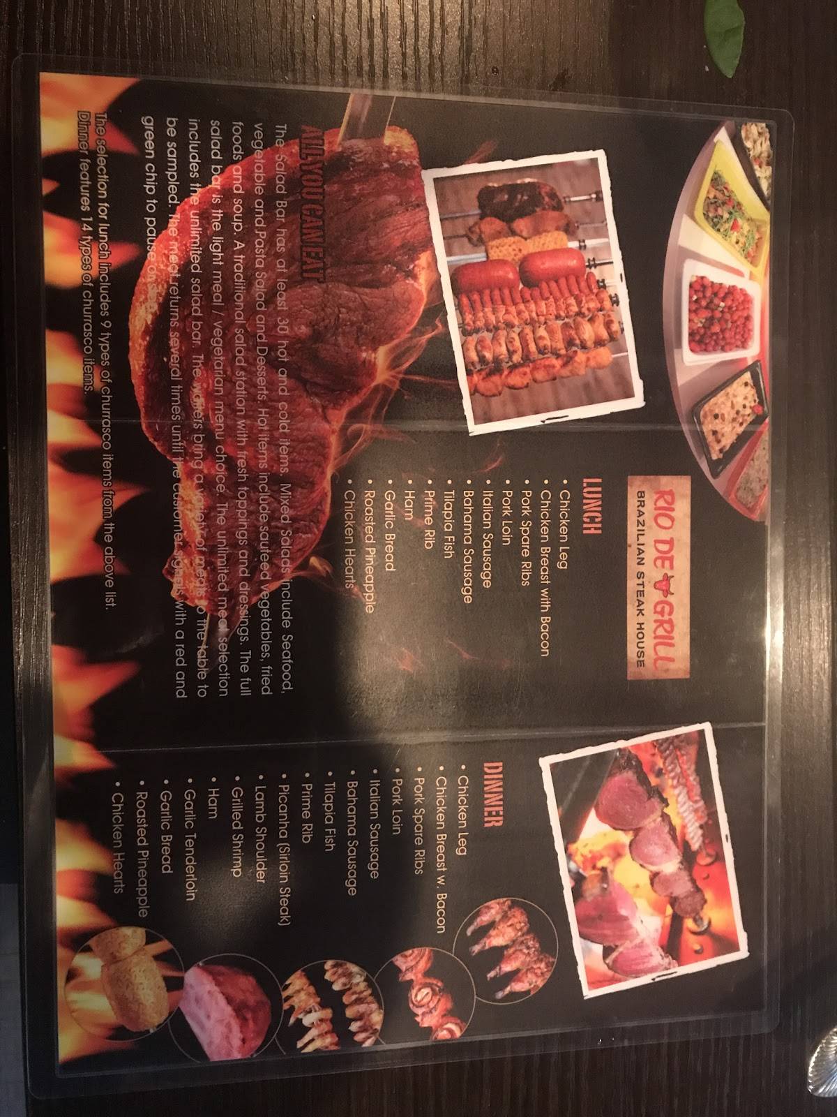 Menu at Rio De Grill Brazilian Steakhouse, Charleston
