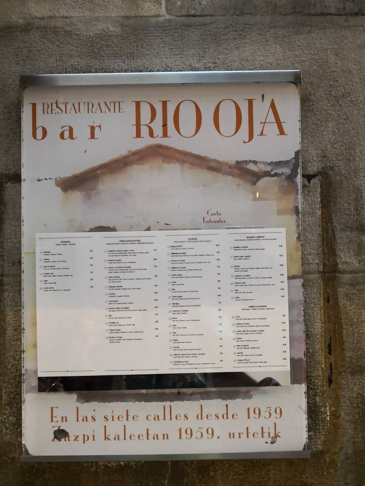 Menu at Rio-Oja Restaurant, Bilbao