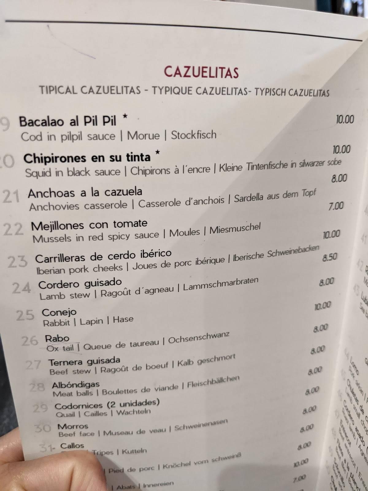 Menu at Rio-Oja Restaurant, Bilbao
