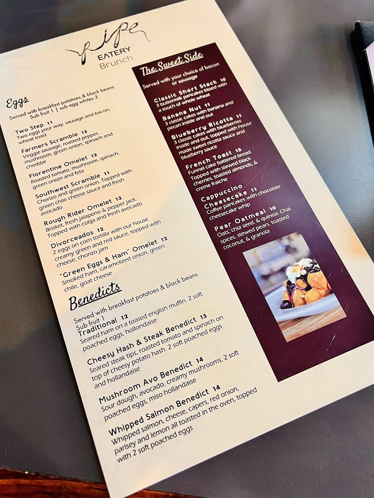 Menu at Ripe Eatery restaurant, El Paso, 910 E Redd Rd