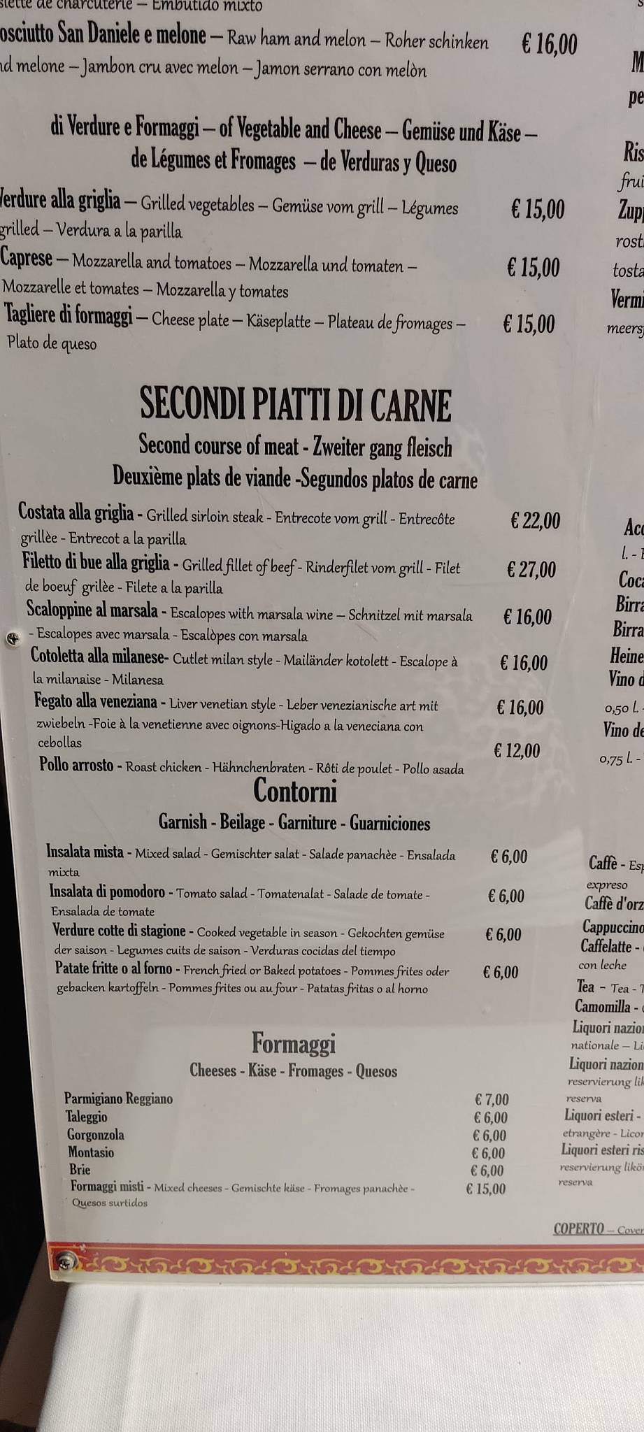 Menu da Ristorante Al Vagon, Venezia