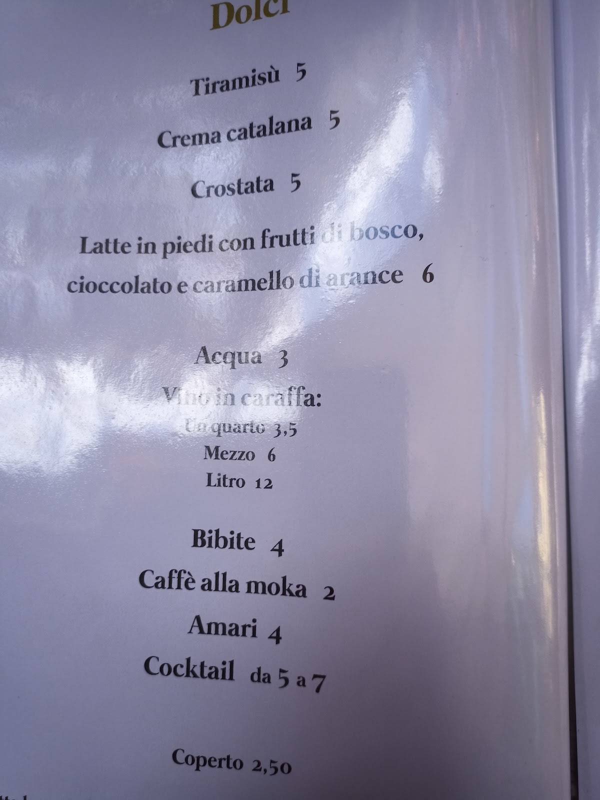 Menu da Ristorante Benvenuti, Loiano
