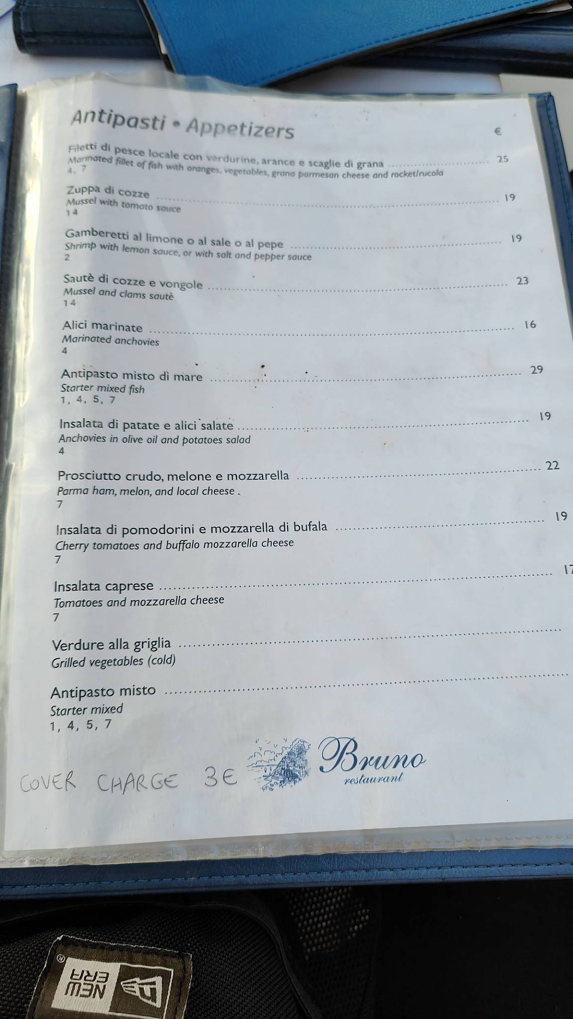 Menu at Ristorante Bruno, Positano