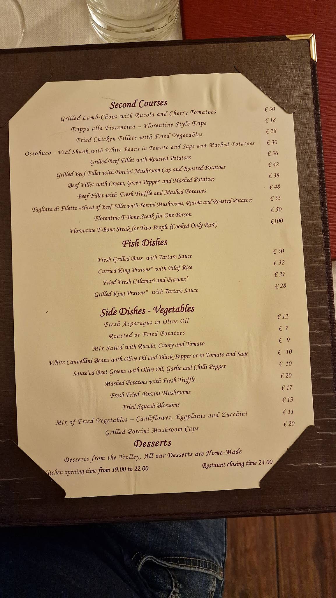 Menu at Ristorante Buca Mario, Florence
