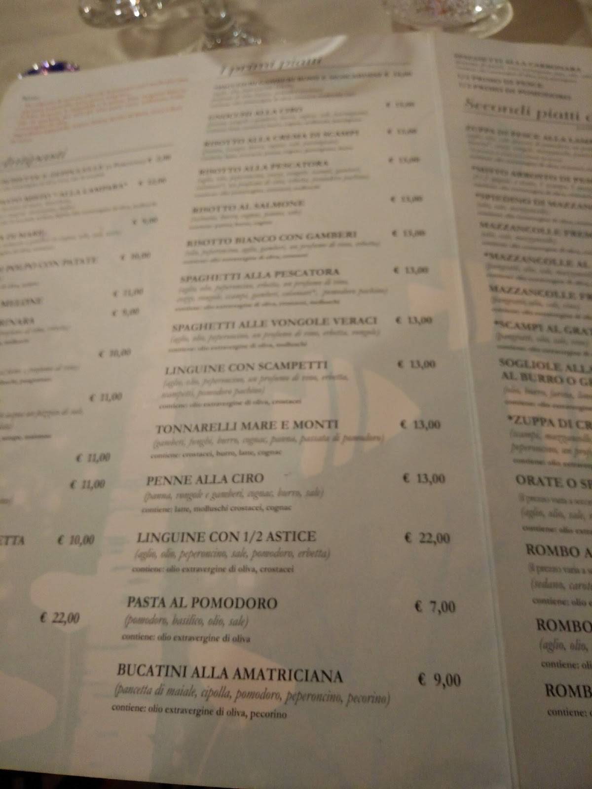 Menu da Ristorante La Lampara da Ciro, Fiumicino, Lungomare della Salute