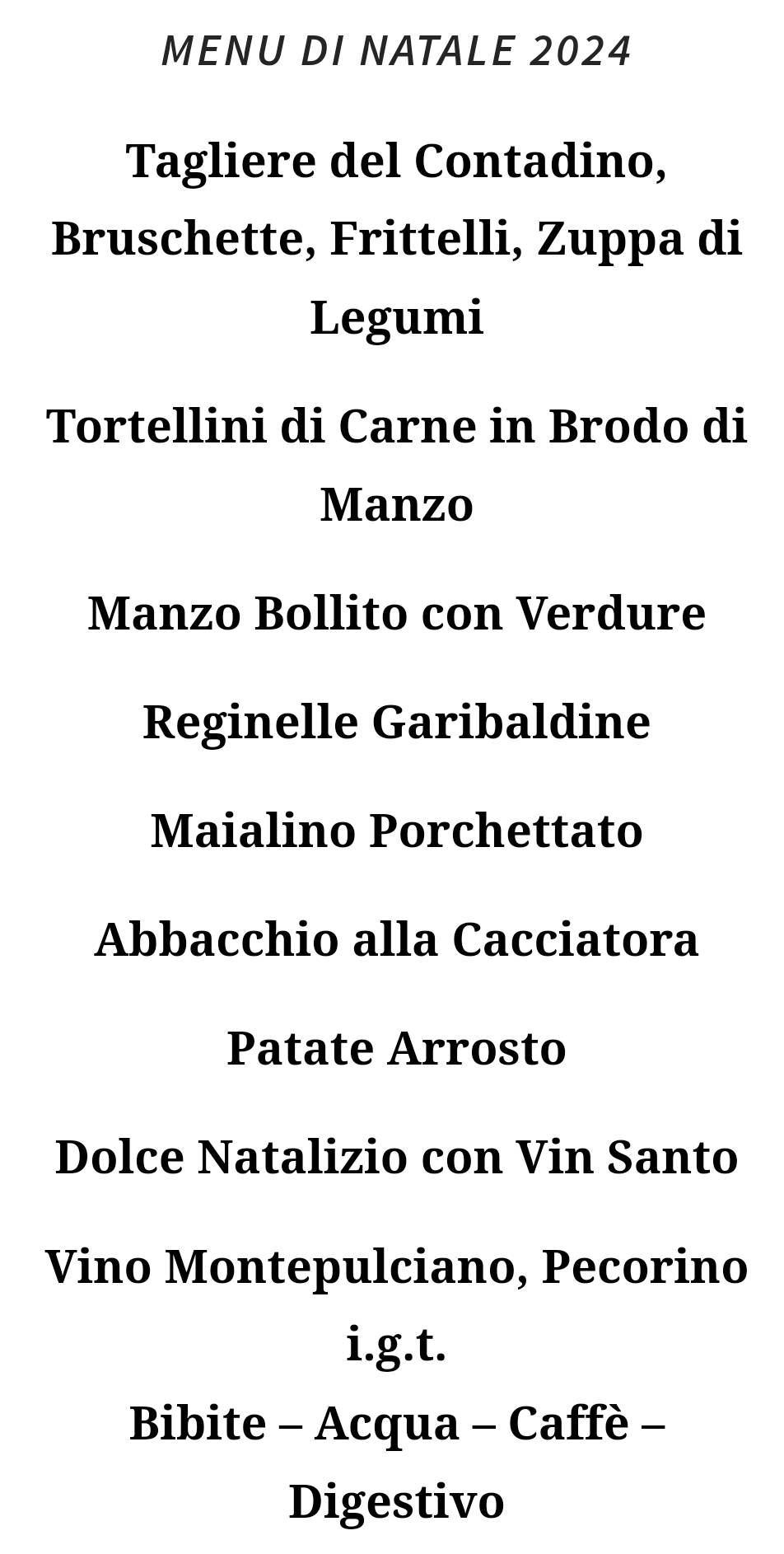 Menu da Ristorante La Pineta, Torricella In Sabina