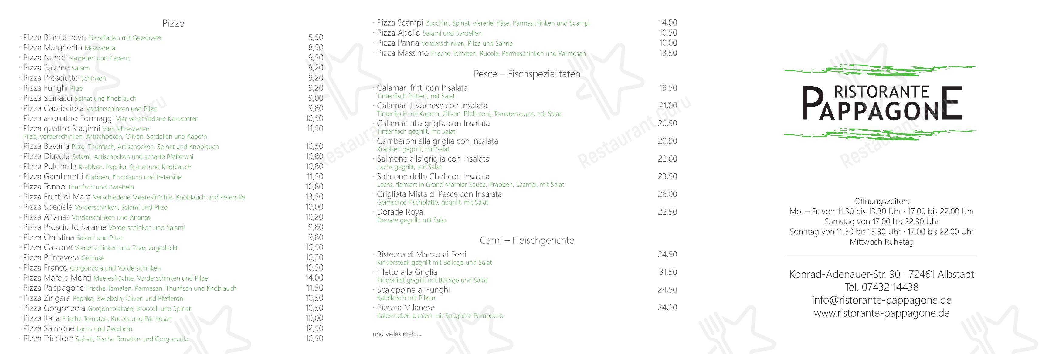 Speisekarte von Ristorante Pappagone pizza, Albstadt