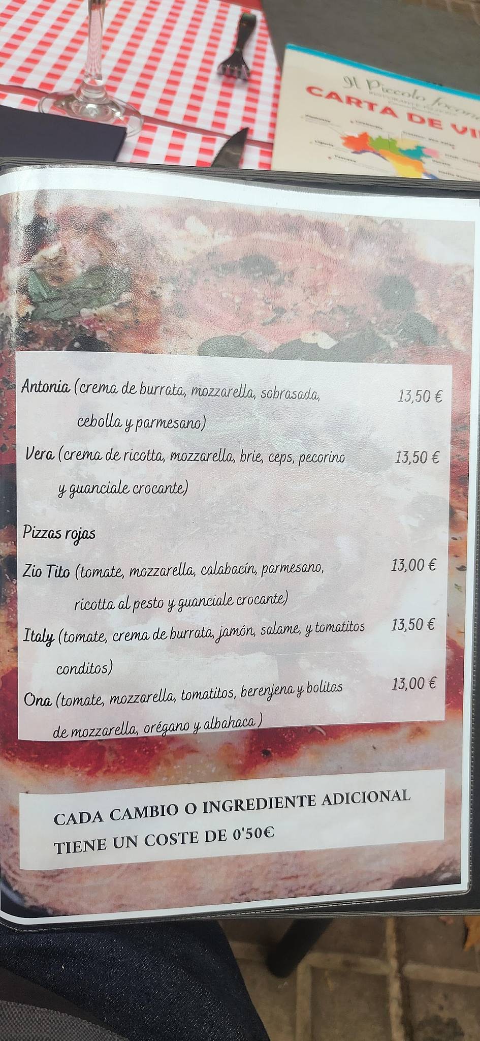 Carta de Ristorante Pizzeria Il Piccolo Focone, Barcelona