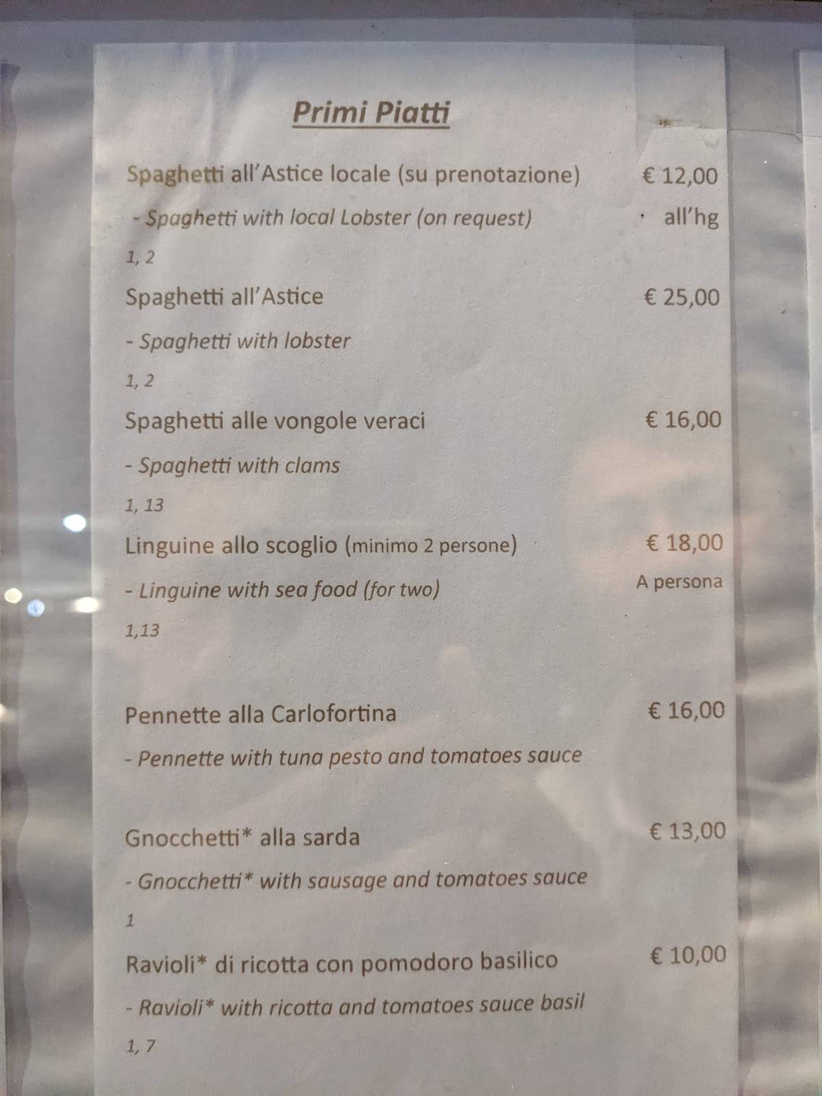 Menu au Ristorante Pizzeria da Nico, San Pantaleo