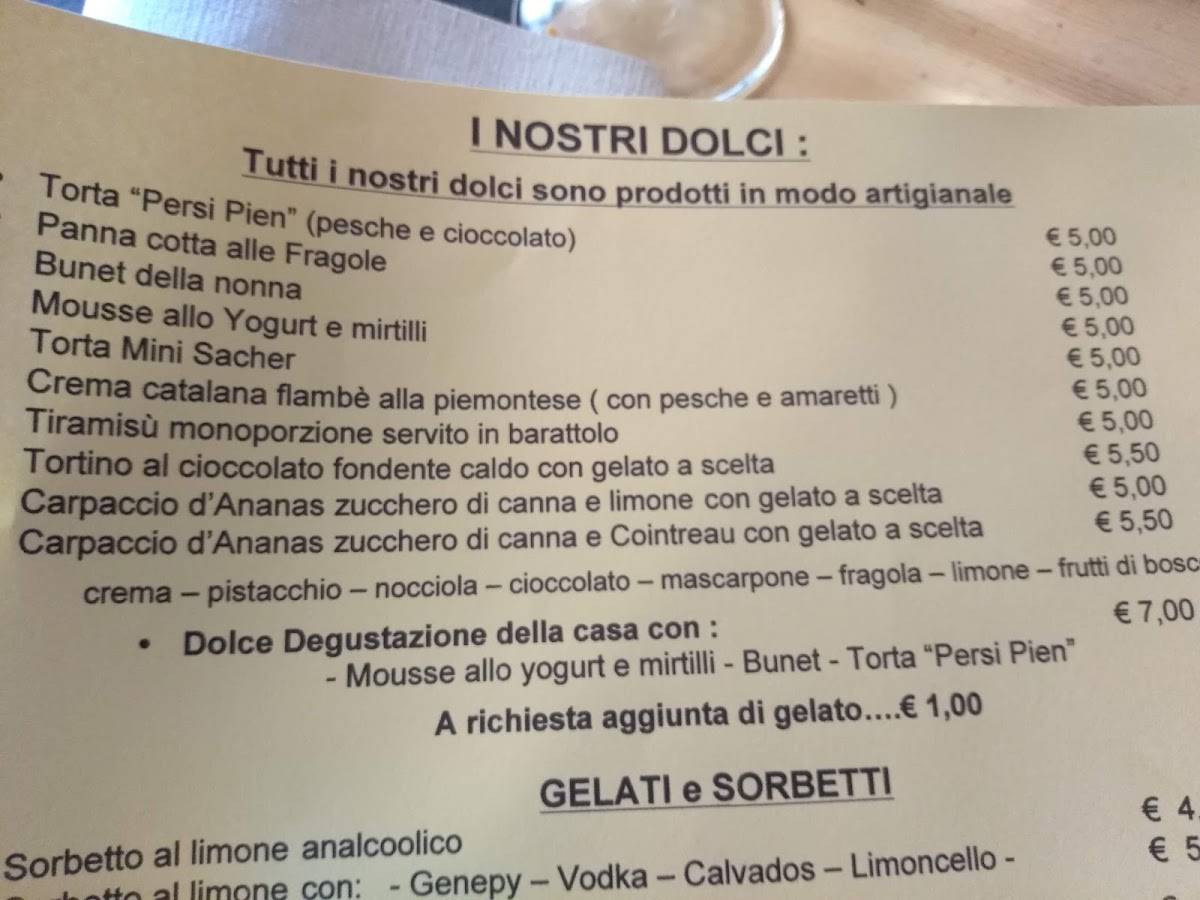 Menu da Ristorante Tipico Vecchio Mulino, Entracque