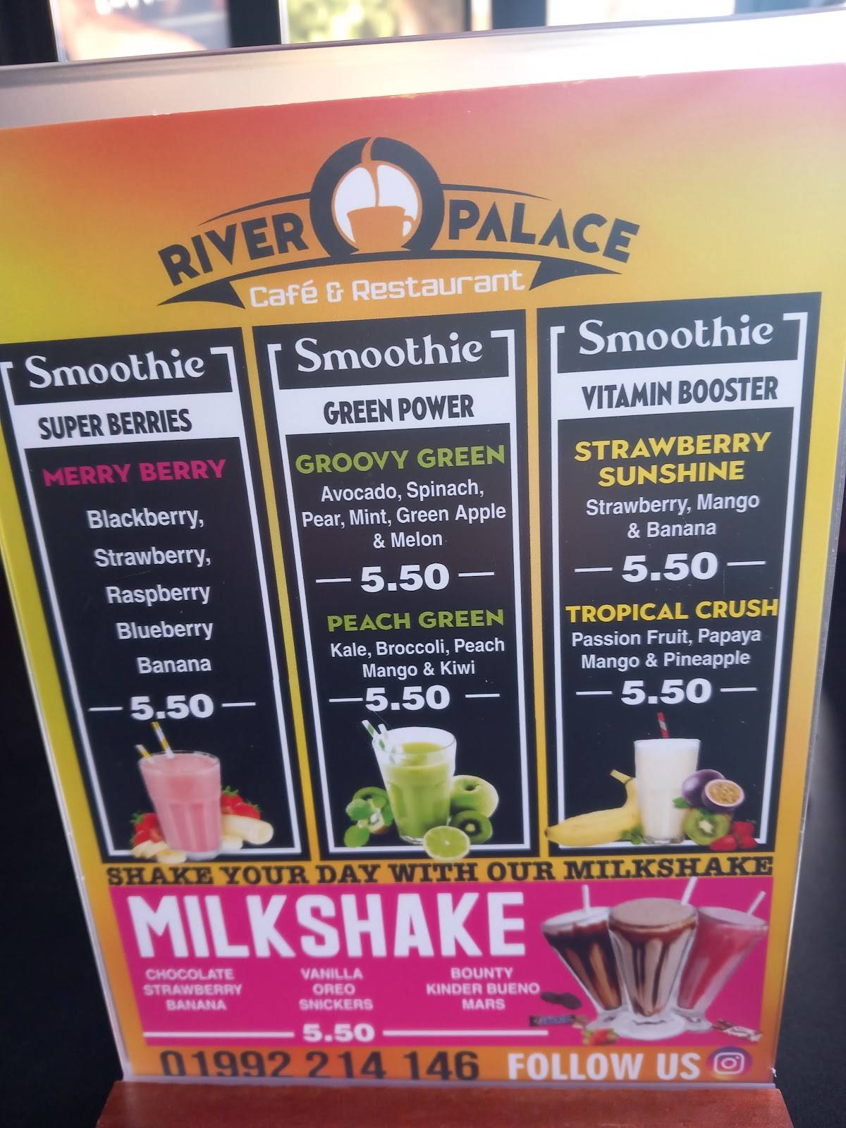 Carta de River Palace Cafe, Hoddesdon