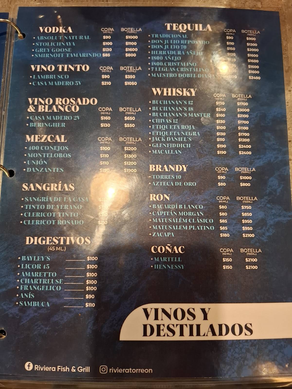 Carta del restaurante Riviera fish & grill, Torreón