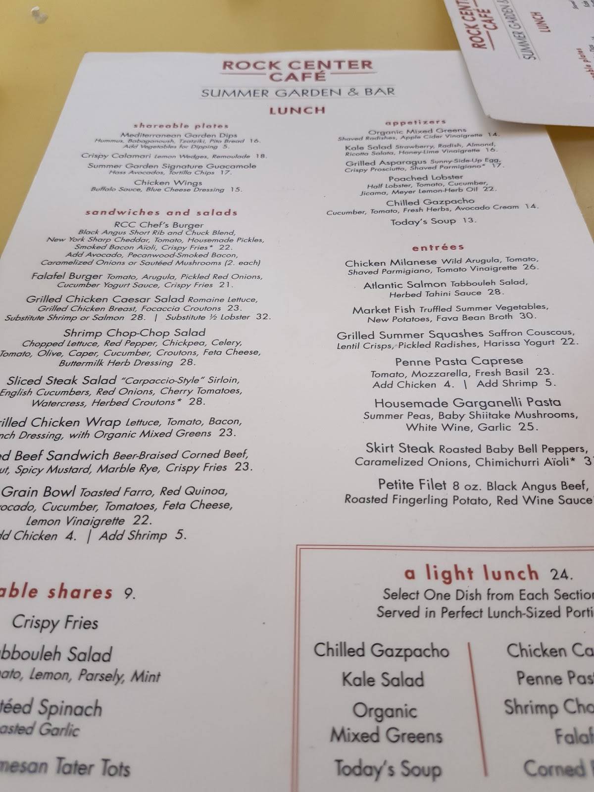 Menu at Rock Center Cafe, West New York, Rockefeller Center