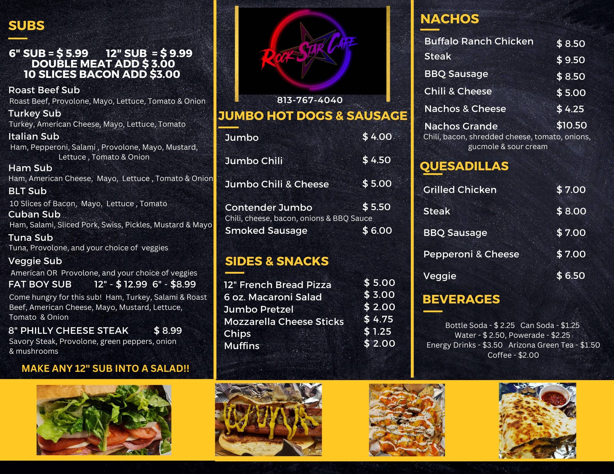 Menu at Rock Star Cafe, Tarpon Springs