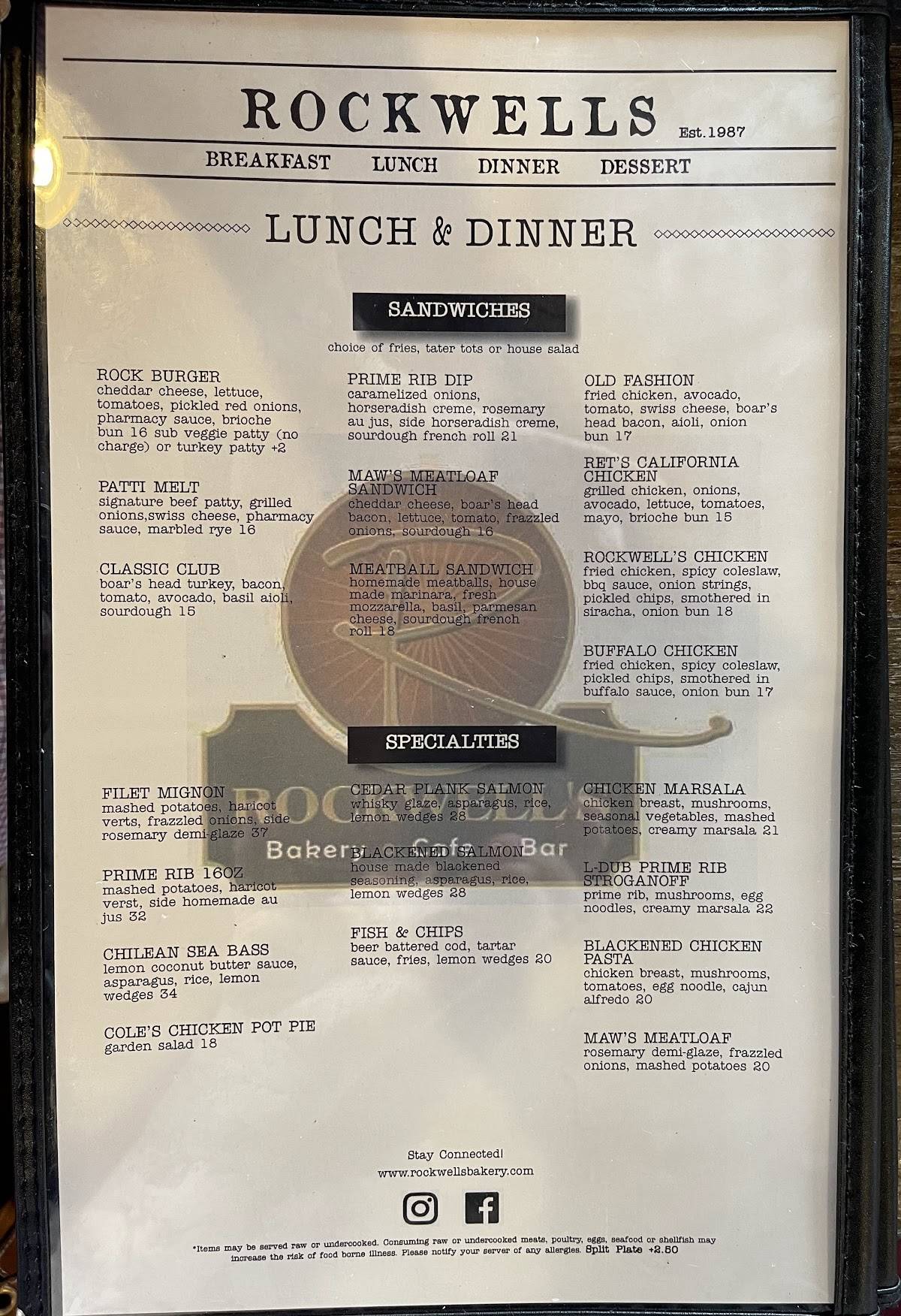 Menu at Rockwell's Bakery, San Clemente