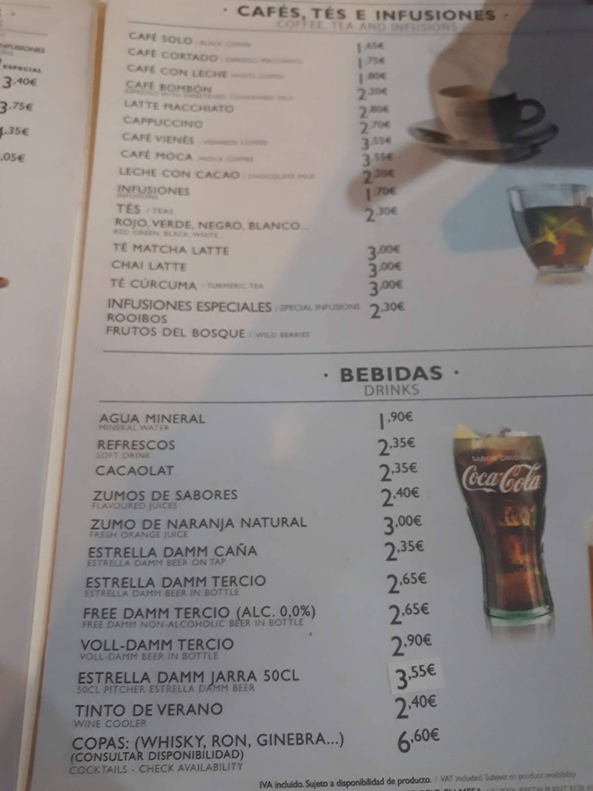 Carta del restaurante Rodilla, Madrid, Preciados