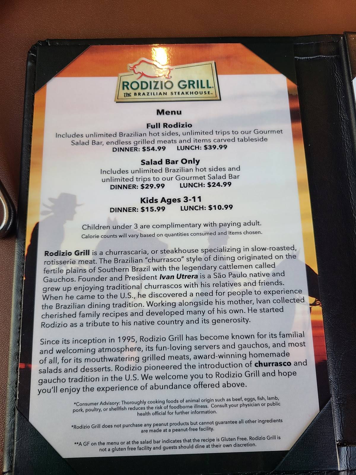 Menu at Rodizio Grill Brazilian Steakhouse San Diego, El Cajon