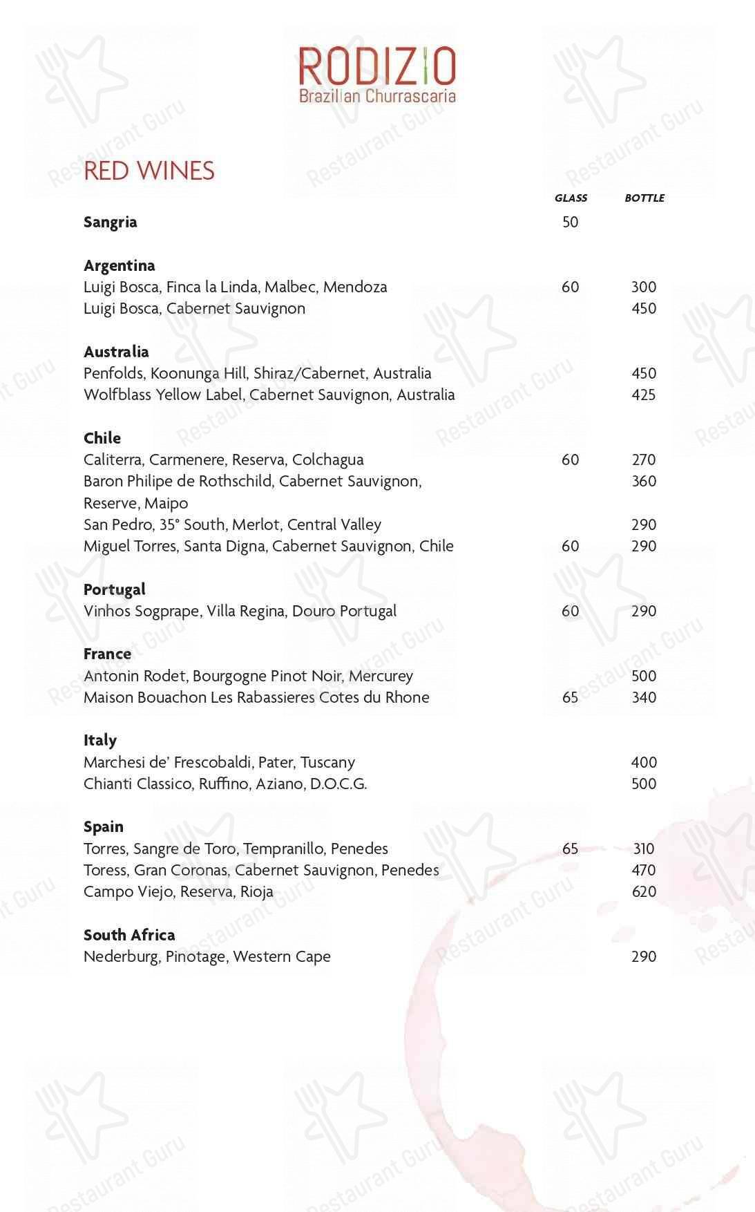 Menu at Rodizio Brazilian Churrascaria restaurant, Doha, Airport Road