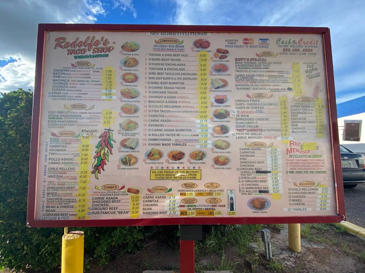 Menu at Rodolfo's Taco Shop restaurant, Sierra Vista
