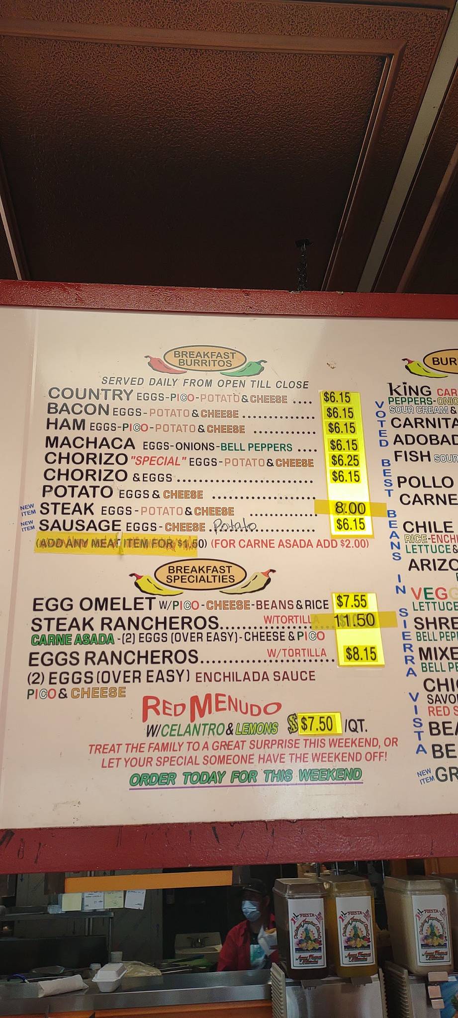 Menu at Rodolfo's Taco Shop restaurant, Sierra Vista