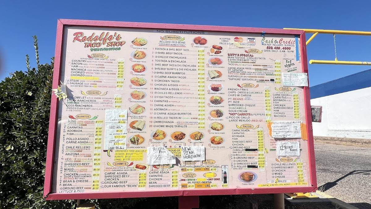 Menu at Rodolfo's Taco Shop restaurant, Sierra Vista