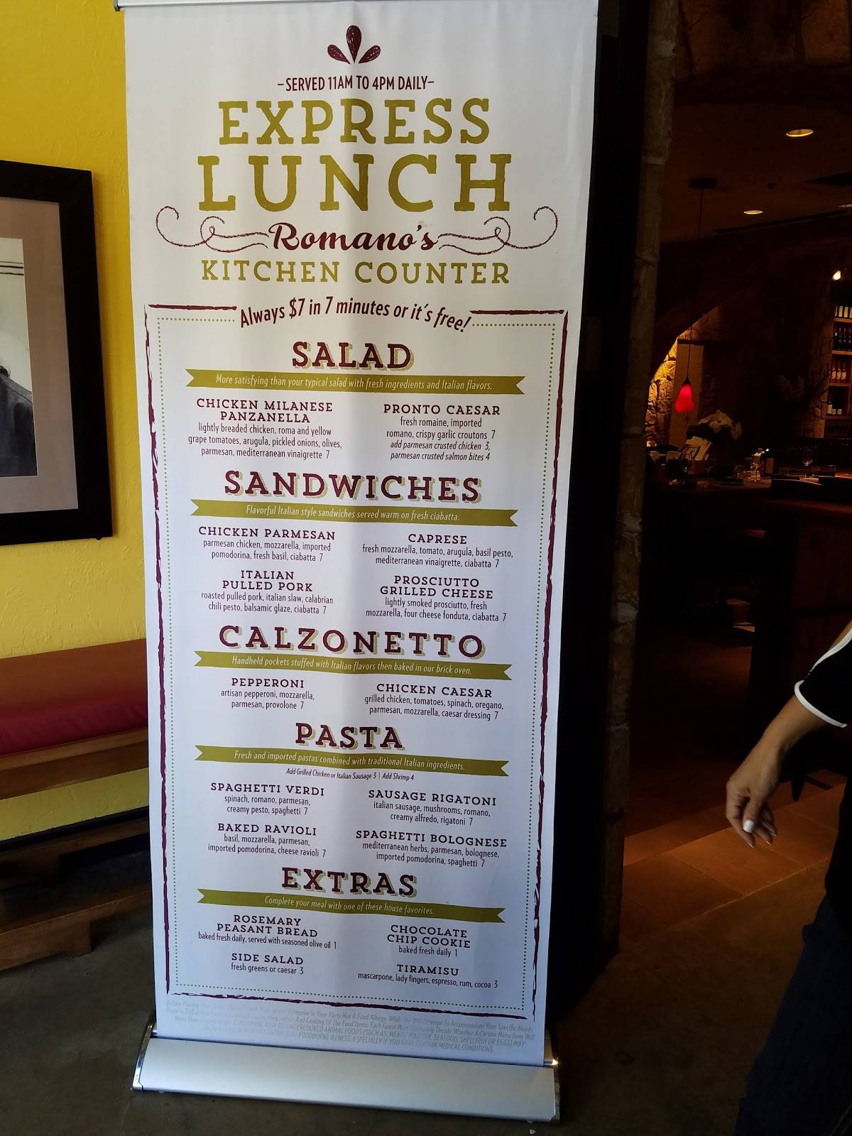 Menu at Romano's Macaroni Grill restaurant, Boca Raton
