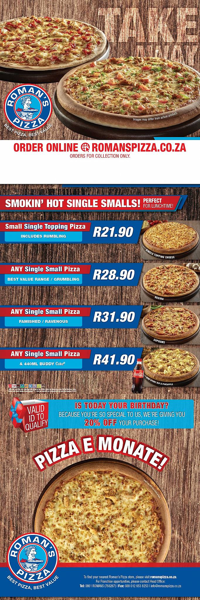 Menu at Roman's Pizza Soshanguve restaurant, Soshanguve