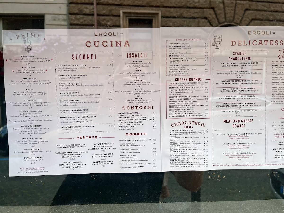Carta del restaurante Ercoli Trastevere, Roma