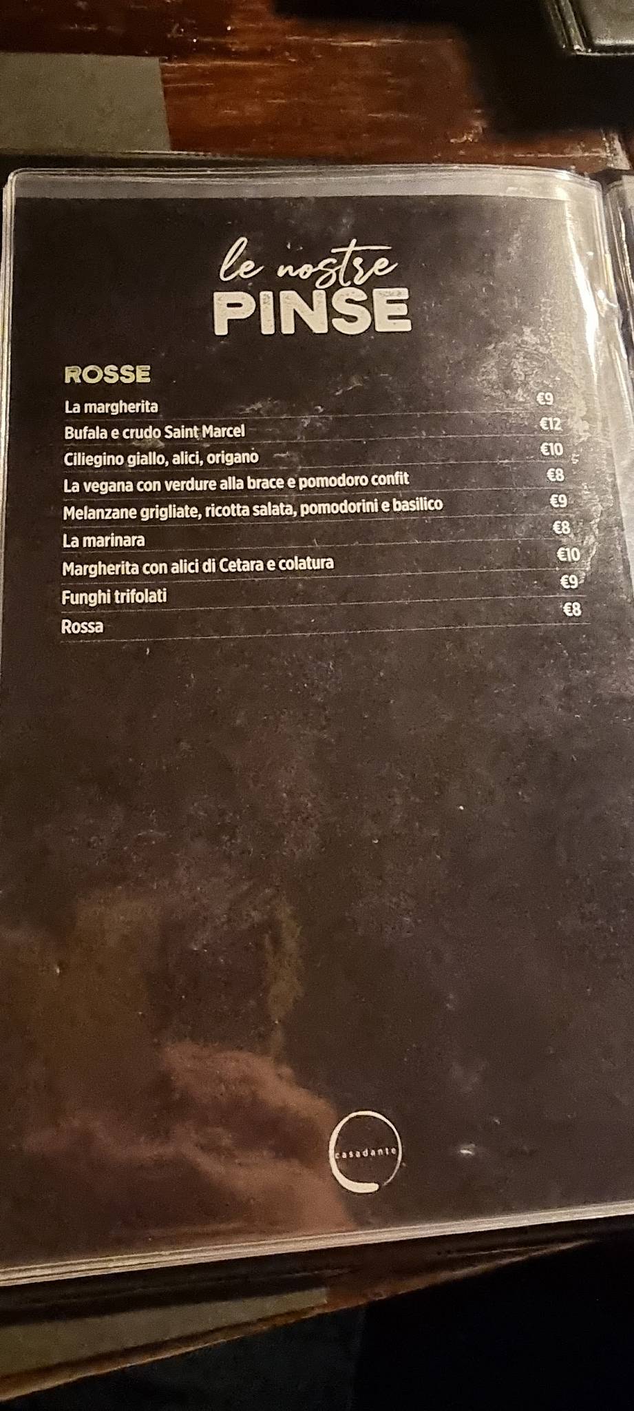 Menu at casadante restaurant, Rome