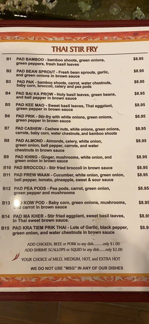 Menu at Golden Buddha Thai Cuisine restaurant, Romeo